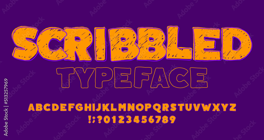 Scribbled alphabet font. Hand drawn letters and numbers. Stock vector ...