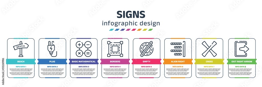 signs infographic design template with beach, plug, basic mathematical ...