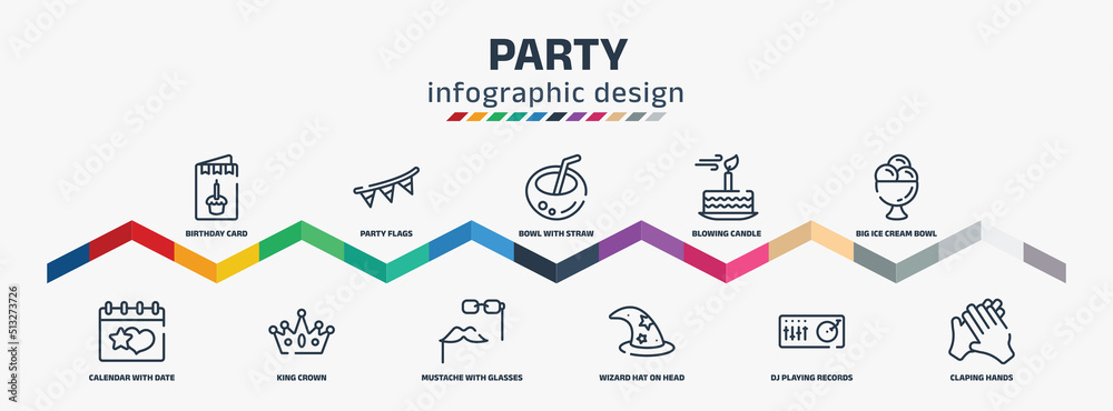 party infographic design template with birthday card, calendar with ...