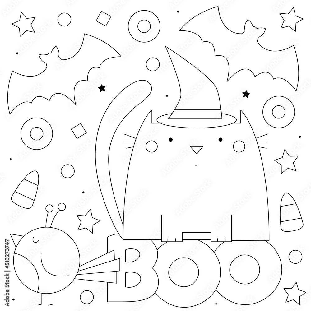 Boo. Coloring page. Black and white vector illustration. Stock Vector ...