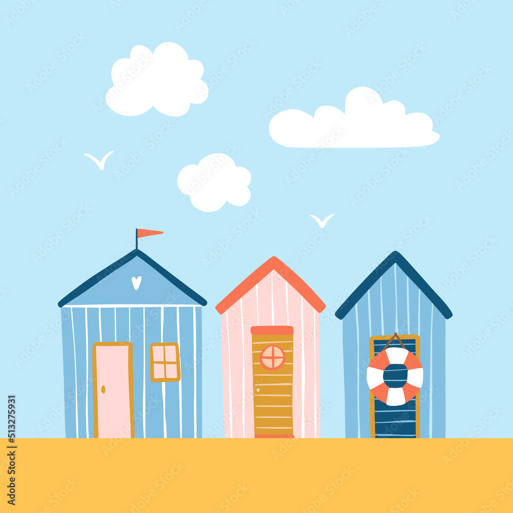 Beach houses vector set. Cute seaside illustration. Summer vacation ...