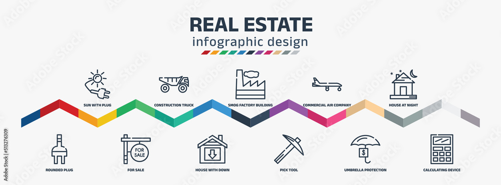 real estate infographic design template with sun with plug, rounded ...