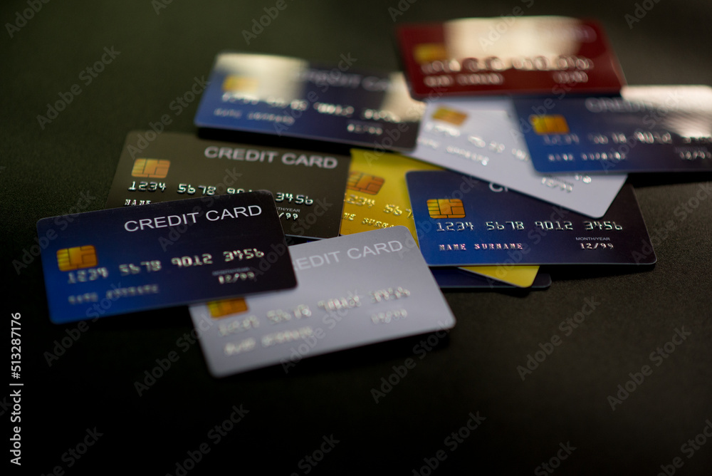 Credit Card, Close-up Focus a Credit Card on black background, Detail ...