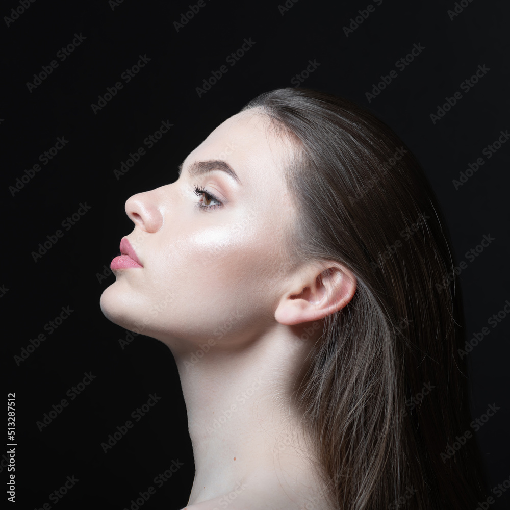 Beauty, make-up and fashion concept. Young and beautiful woman with ...