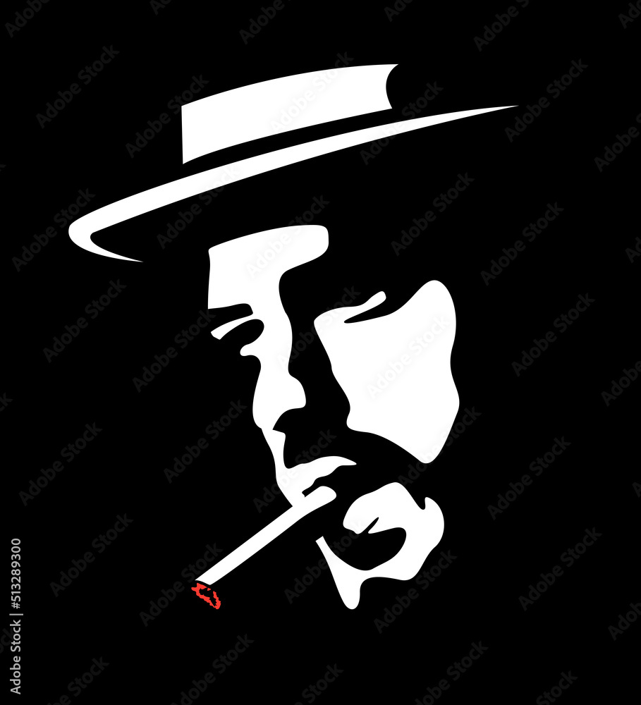 Chicago and Britain gangster mafia. Mysterious silhouette face of a man ...
