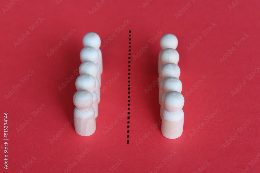 People divide into two groups. Community discord and conflict, breakup ...