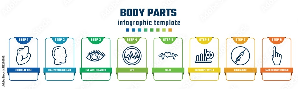 body parts concept infographic design template. included muscular arm ...