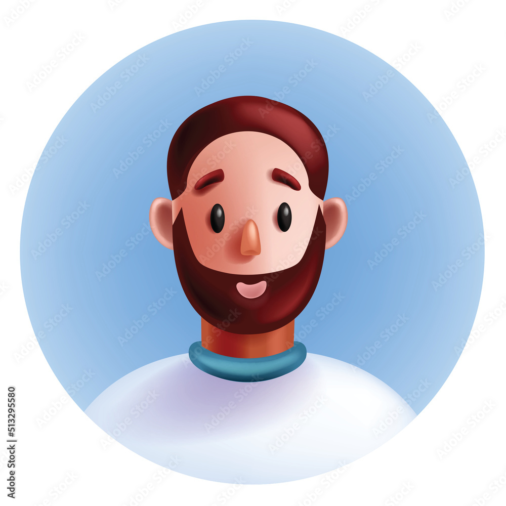 3D man avatar, young freelancer, vector cartoon character face, male ...