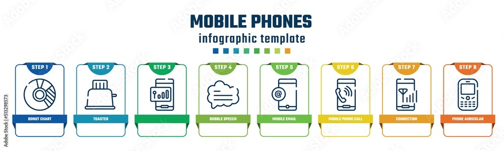 mobile phones concept infographic design template. included donut chart ...