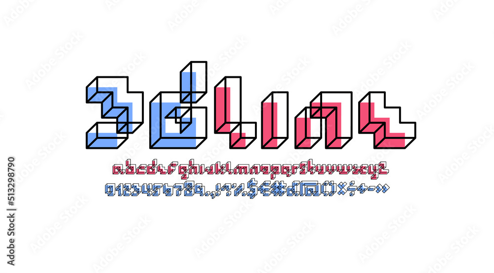 Font made in lines style, 3d alphabet, vector illustration 10EPS Stock ...