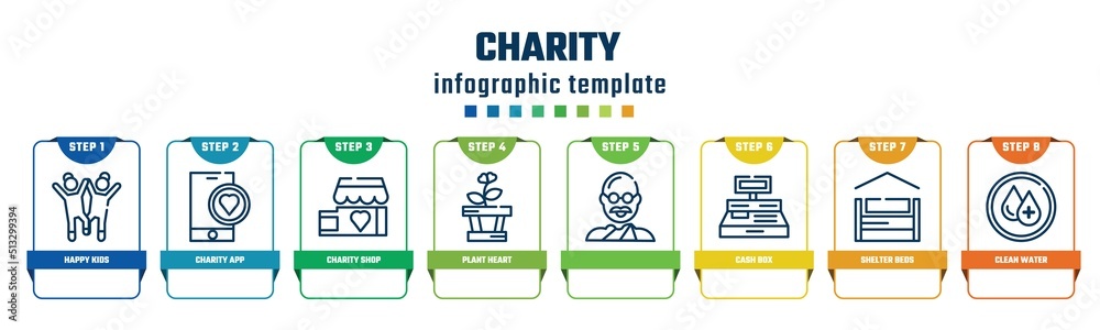 charity concept infographic design template. included happy kids ...