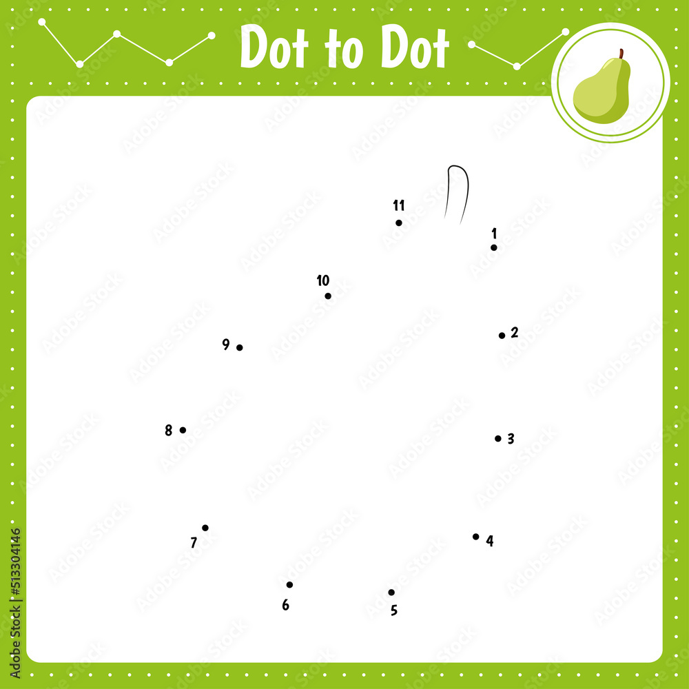 Connect the dots. Pear. Fruit.Dot to dot educational game. Coloring ...