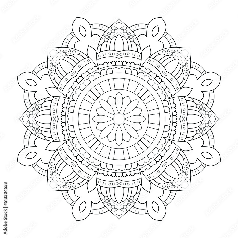 Vector Indian mandala with ethnic seamless pattern for coloring page ...