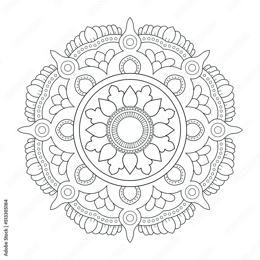 Vector Indian mandala with ethnic seamless pattern for coloring page ...