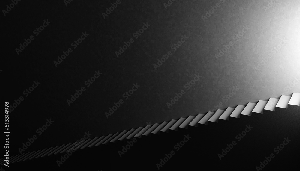 Upstairs in an empty black room with light from above.3d render concept ...