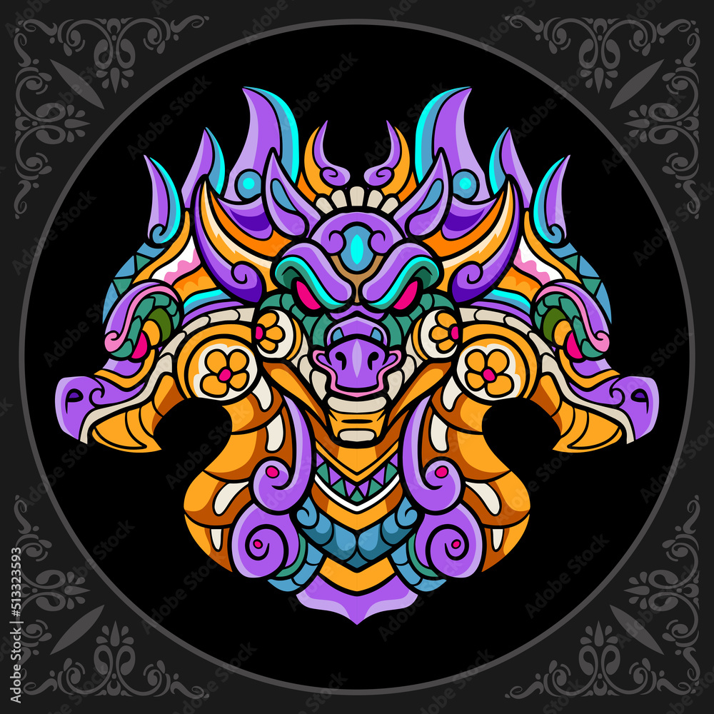 Colorful hydra dragon zentangle arts. isolated on black background ...