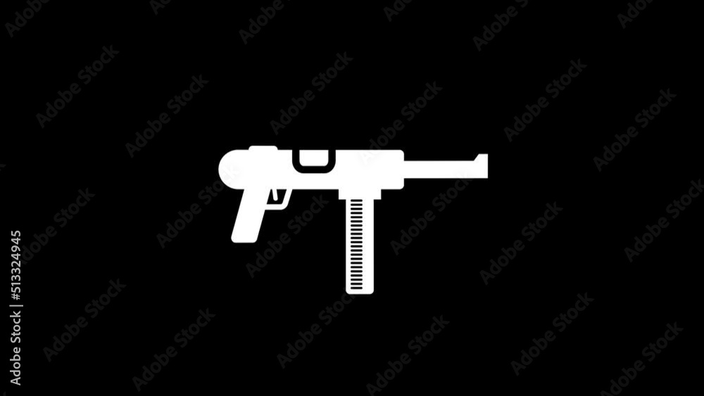 White picture of submachine gun on a black background. automatic ...
