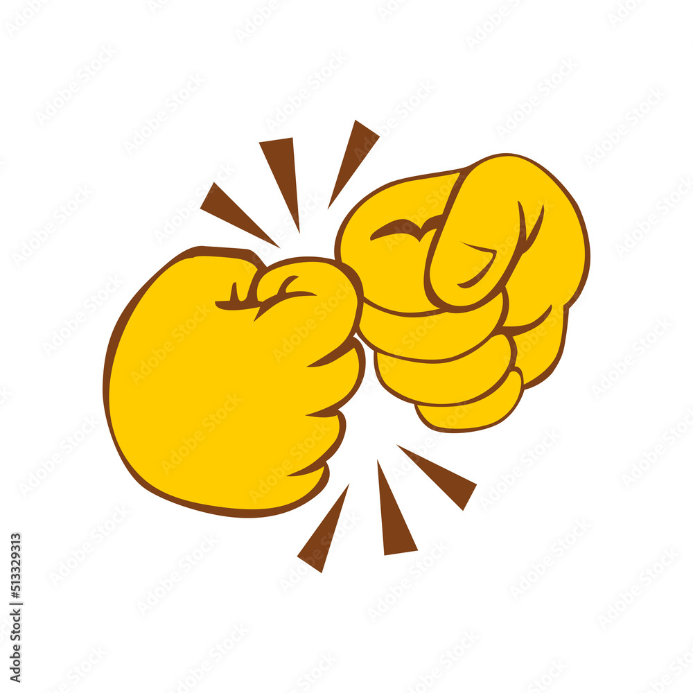 Greeting of two clenched fists of hands. Cartoon poster in comic style ...