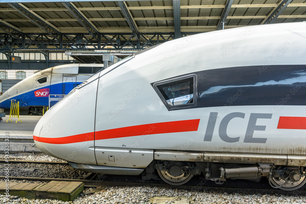 Paris, France - March 14, 2018: An ICE high speed train from german ...