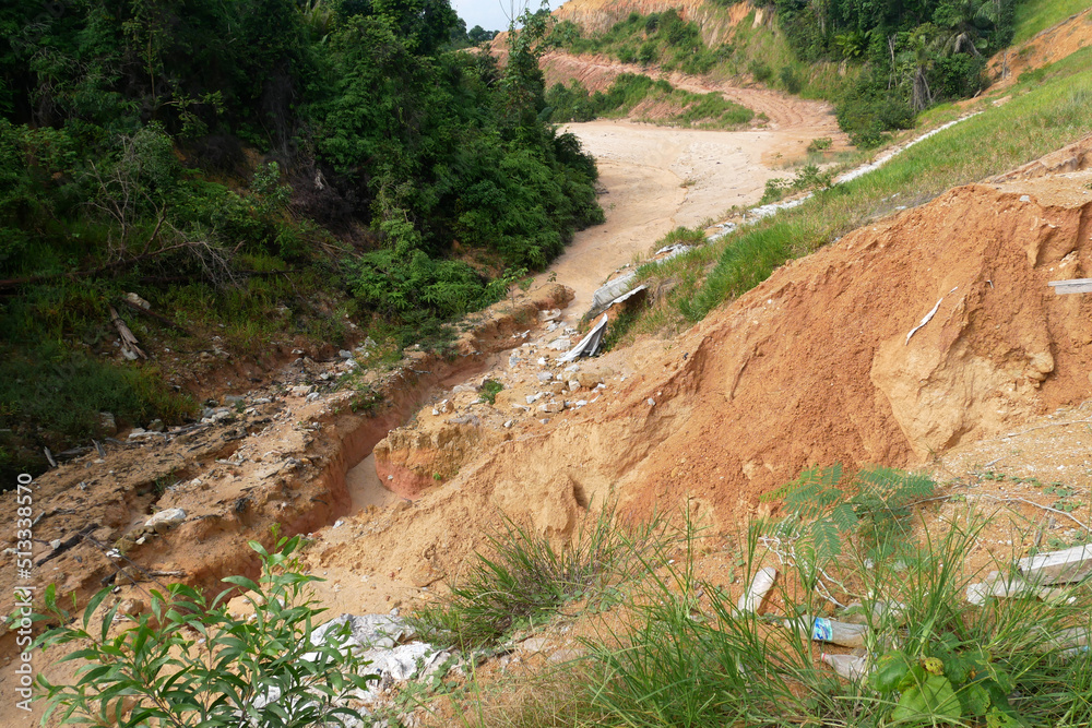 Erosion on the ground and slopes is caused by rainwater. The soil ...