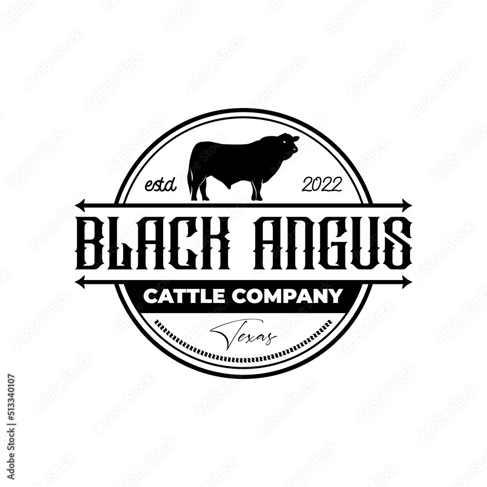 Vintage Rustic black angus for cattle company logo design Stock Vector | Adobe Stock