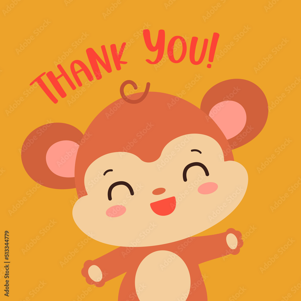 Thank you card template for kids party with litttle monkey cute animal ...