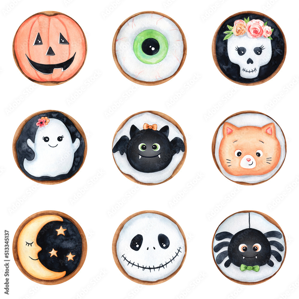 Watercolor Halloween cookies illustration isolated on white background ...