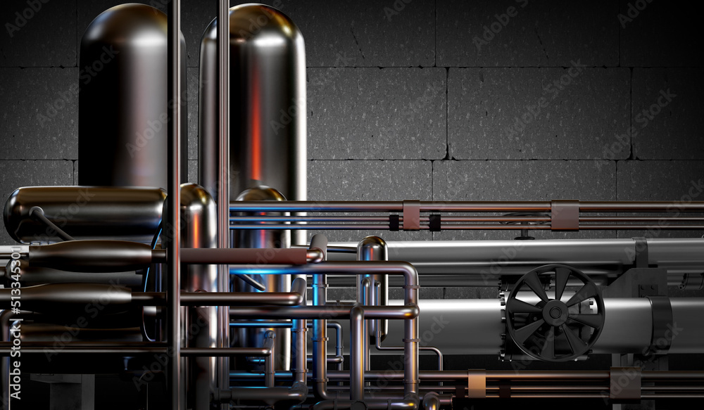 Gas terminal building. Equipment for liquefaction of natural gas. Steel ...