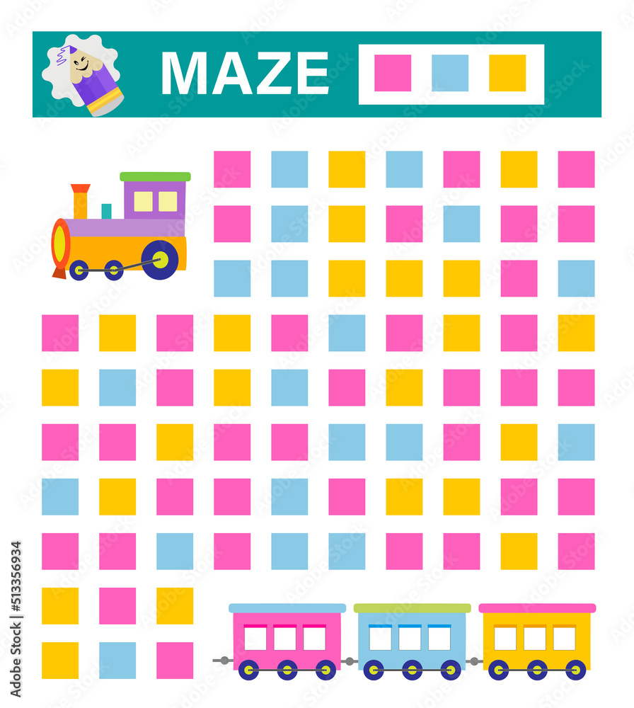 Maze game for kids. Help to find the cars of the train. Vector ...