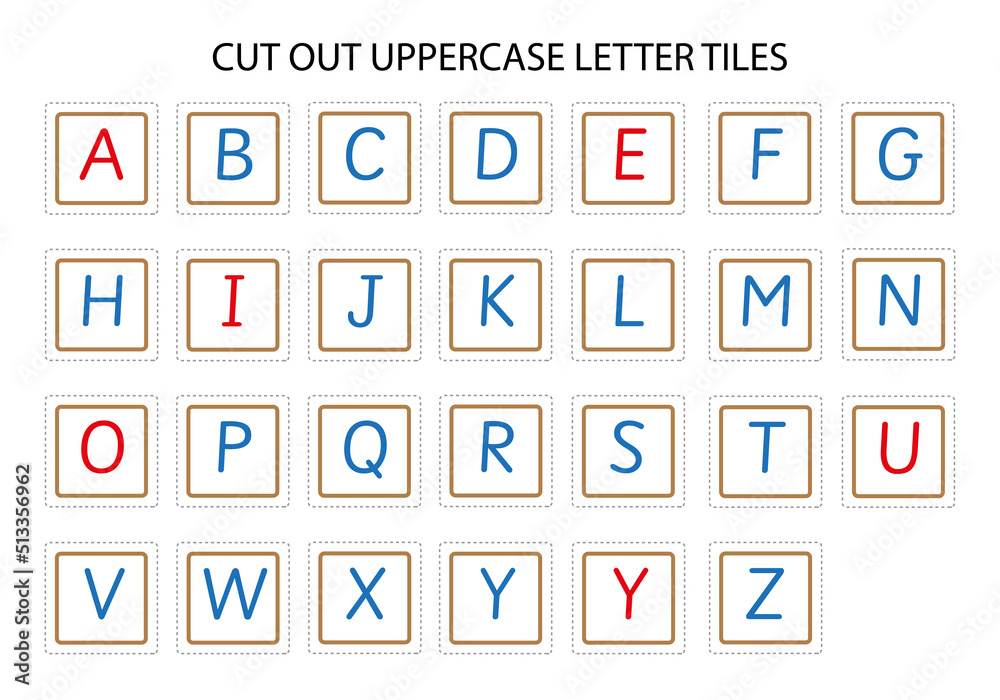 Letters tiles to cut out, cutting practice, English alphabet learning ...