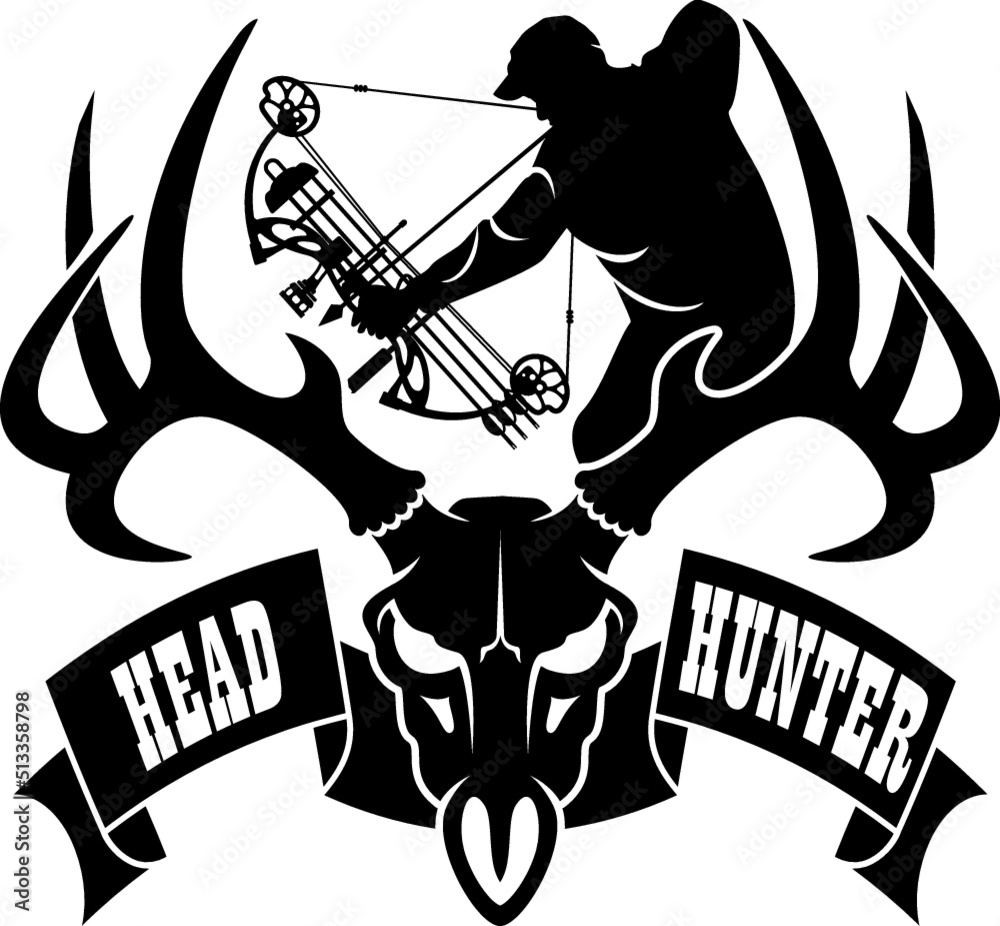 whitetail buck skull and bowhunter aiming compound bow Stock Vector ...