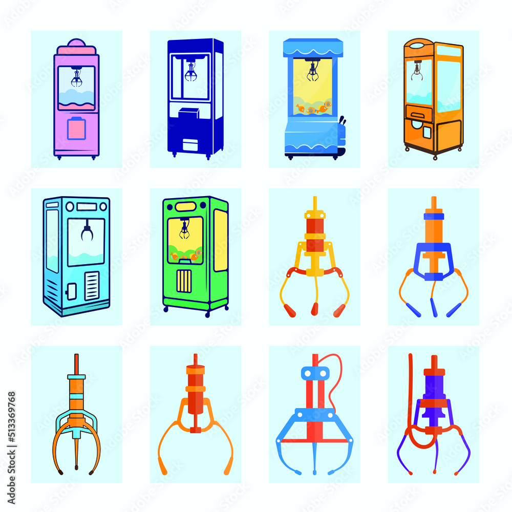 Big Set Of The Crane Claw Machine Illustrations And Clip Art Designs ...