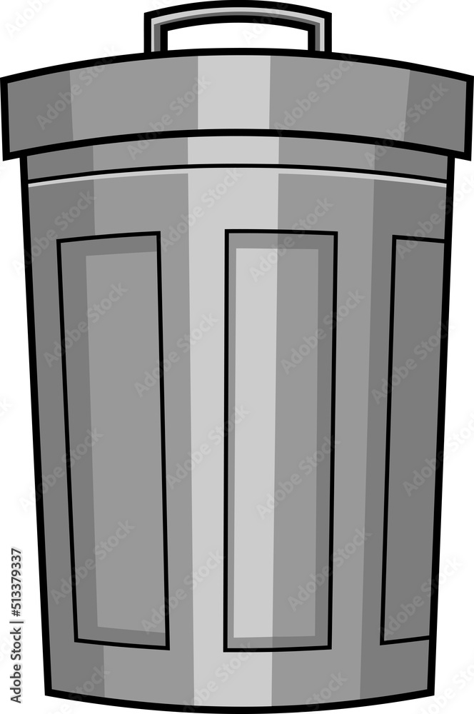 Cartoon Metal Trash Can For Garbage With Lid. Vector Hand Drawn ...