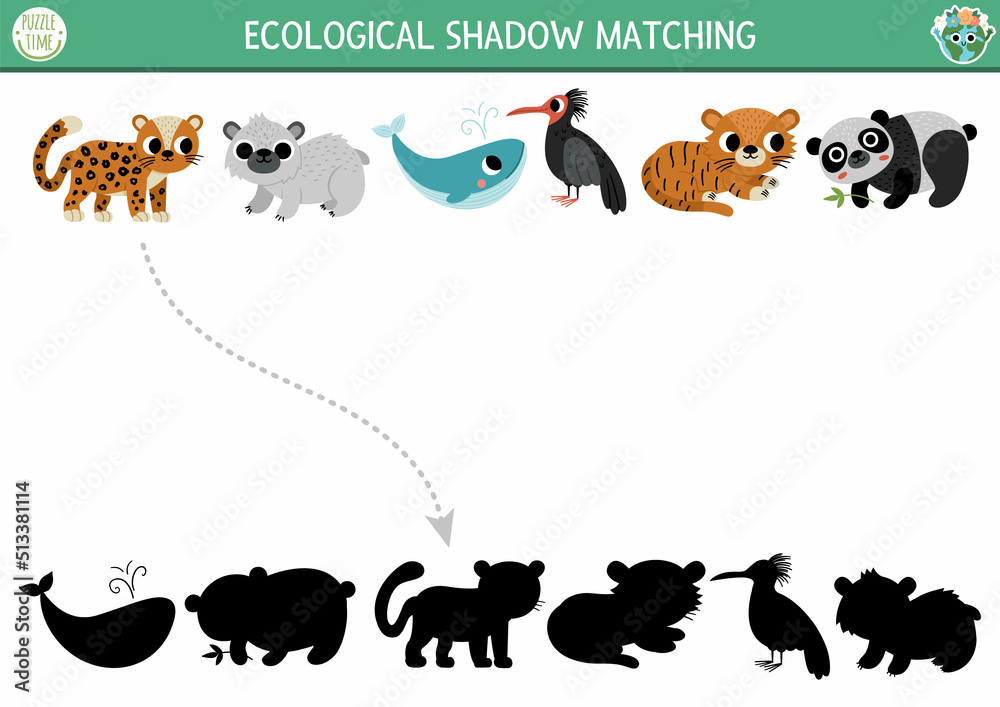 Ecological shadow matching activity with endangered species. Earth day ...