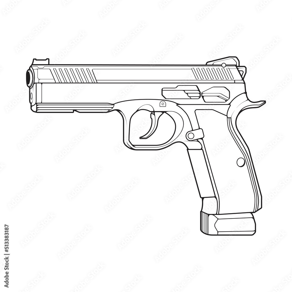 Firearms line art style, Shooting gun, Weapon illustration, Vector Line ...