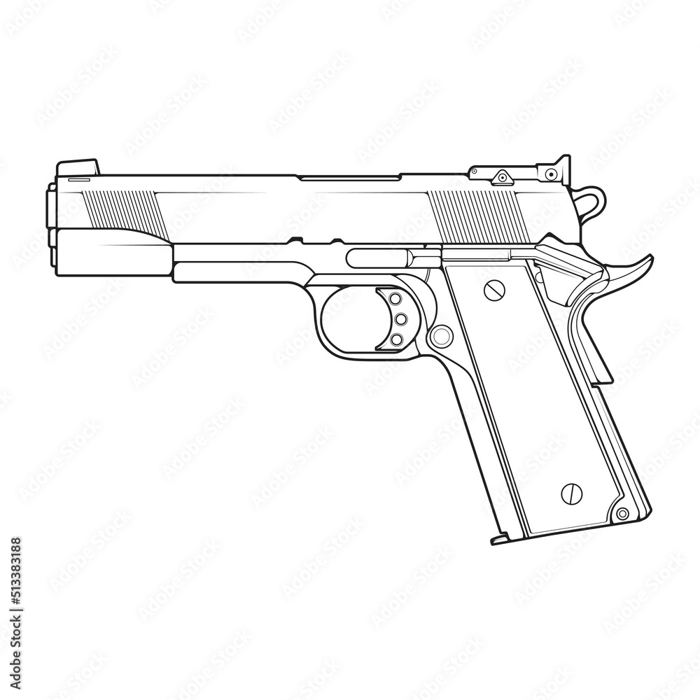 Vektorová grafika „Firearms line art style, Shooting gun, Weapon ...