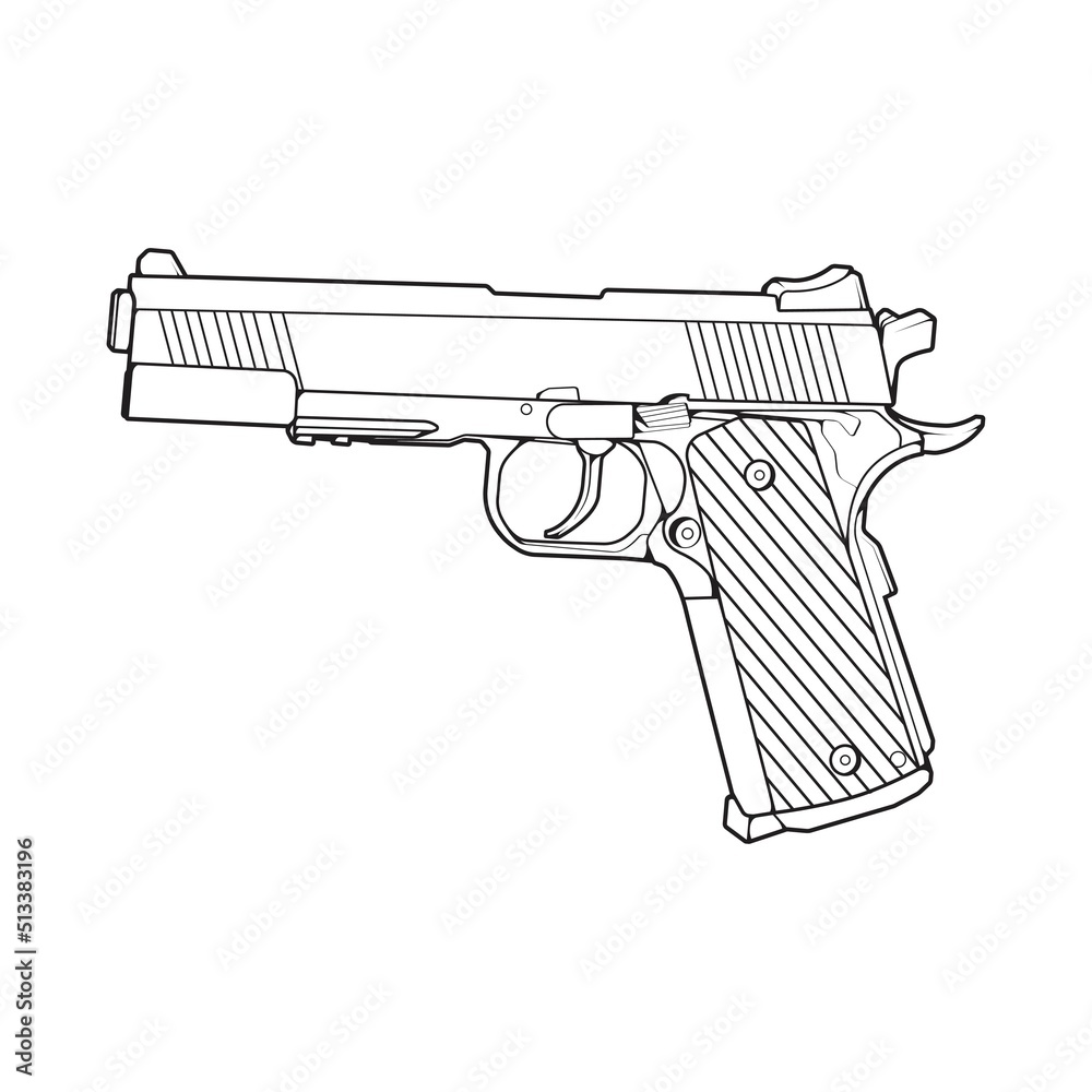 Firearms line art style, Shooting gun, Weapon illustration, Vector Line ...
