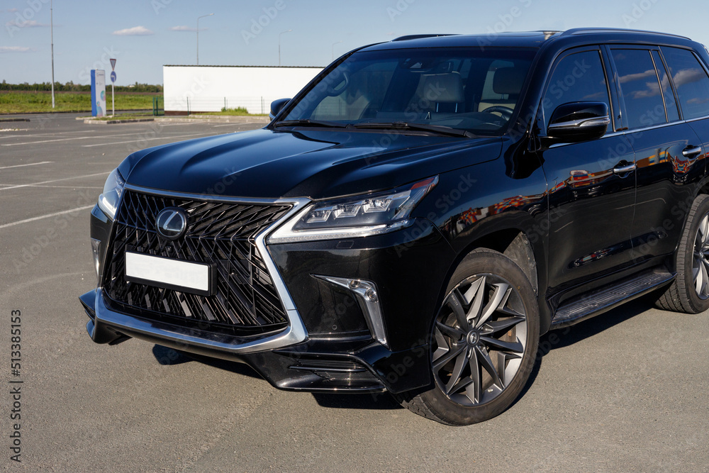 Samara, Russia - 05.30.2022: New LEXUS LX 570 in dark blue color. The ...