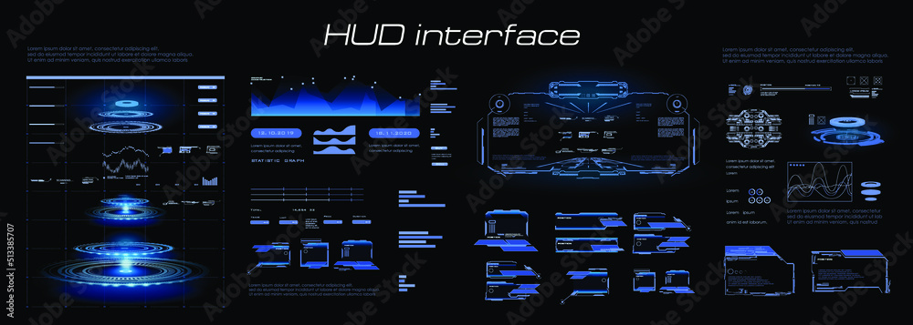 Futuristic blue HUD interface. Custom panel with blue portal hologram ...