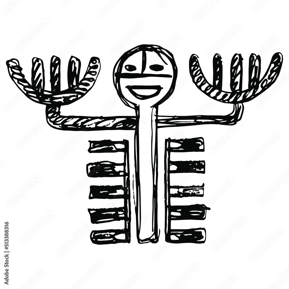 Stylized human figure of ancestor from Marquesas Islands. Ethnic tribal ...