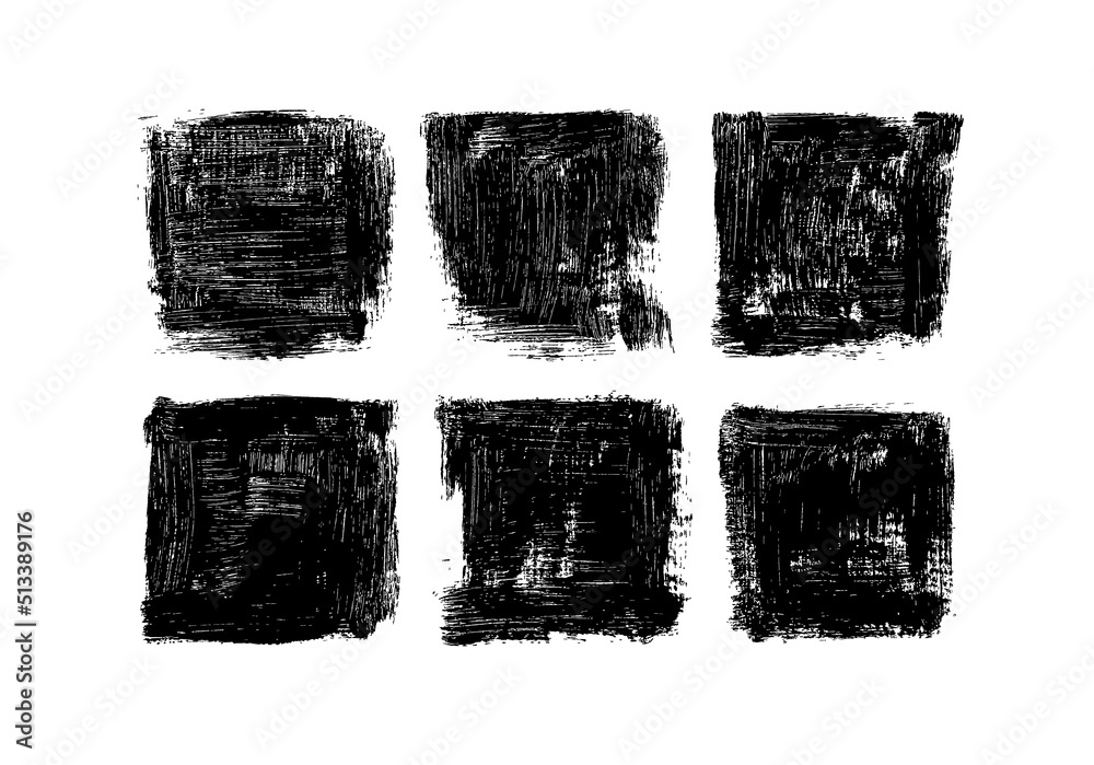 Black rough edge squares collection. Vector black painted rectangular ...