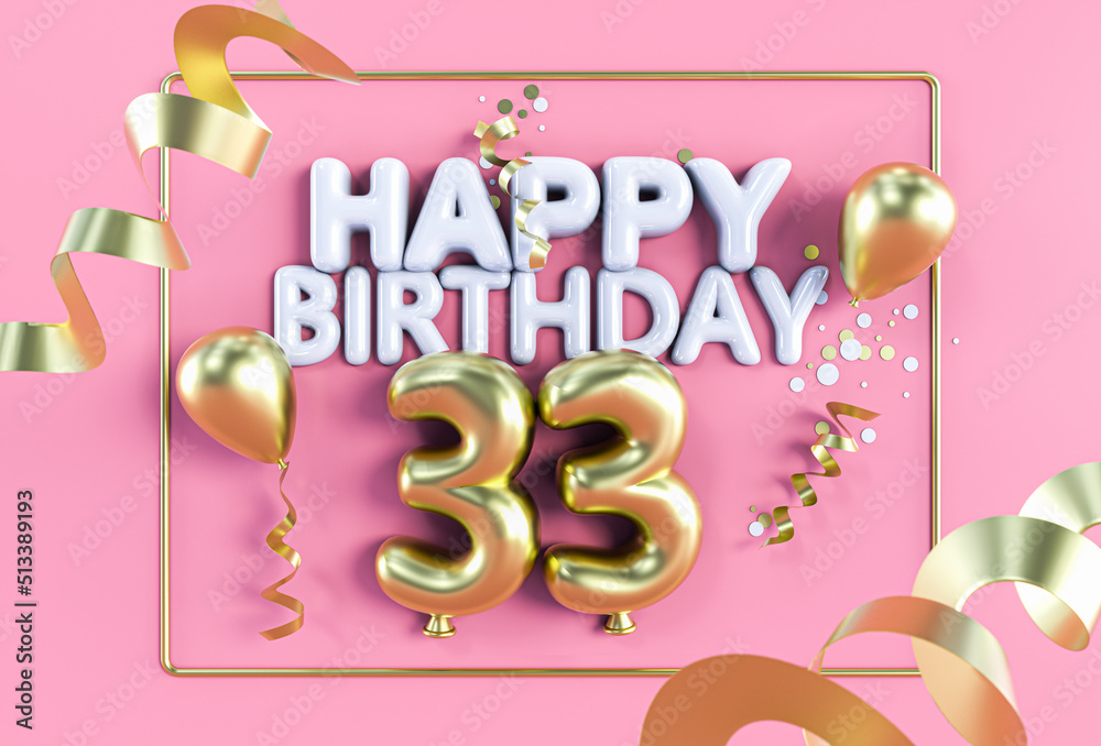 Happy Birthday 33 in Gold auf Rosa Stock Illustration | Adobe Stock
