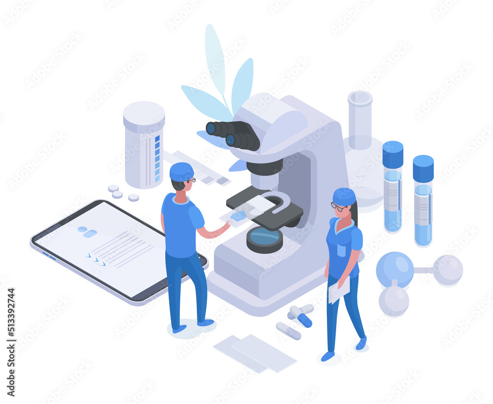 Isometric scientific laboratory, 3d medical research concept. Chemical ...