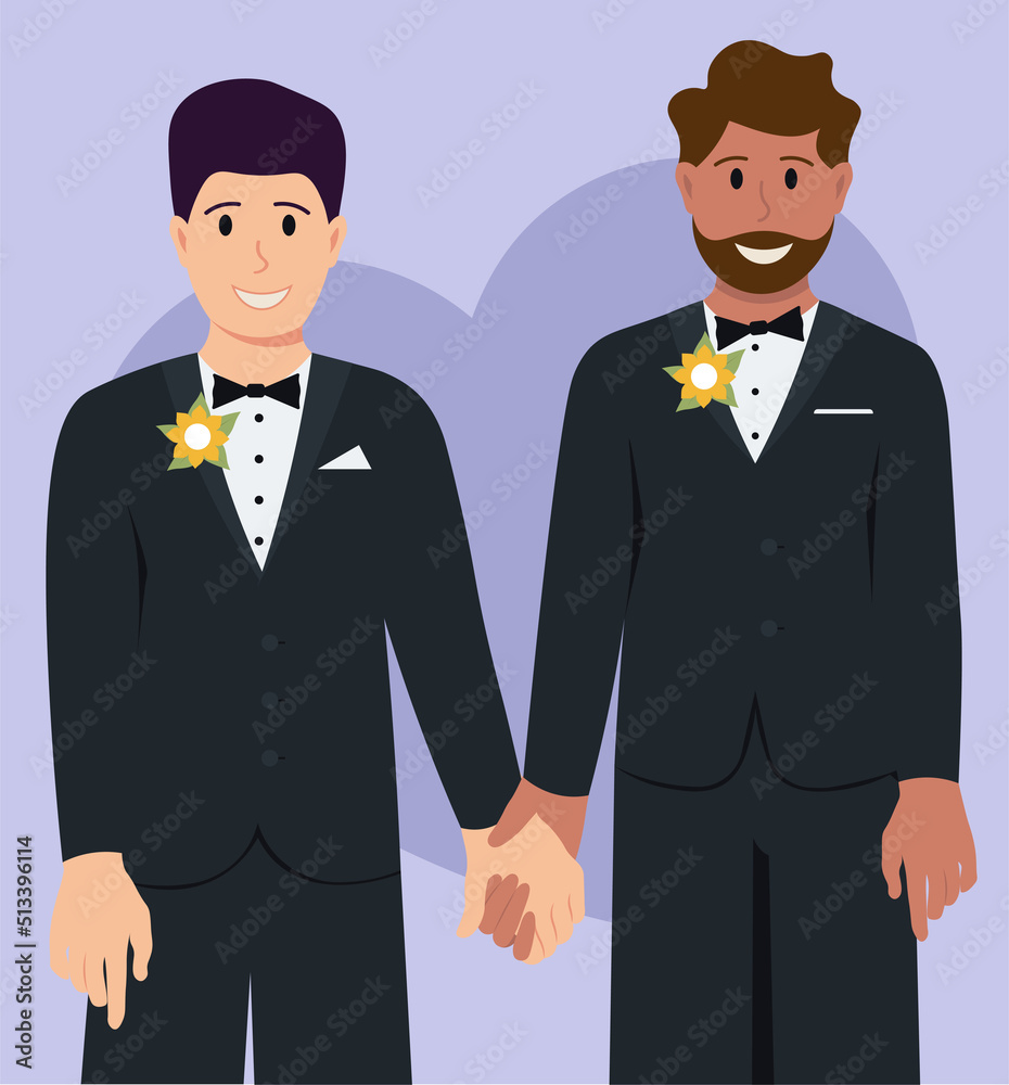 LGBTQ Gay Wedding Of Two Men Vector Illustration In Flat Style Stock ...