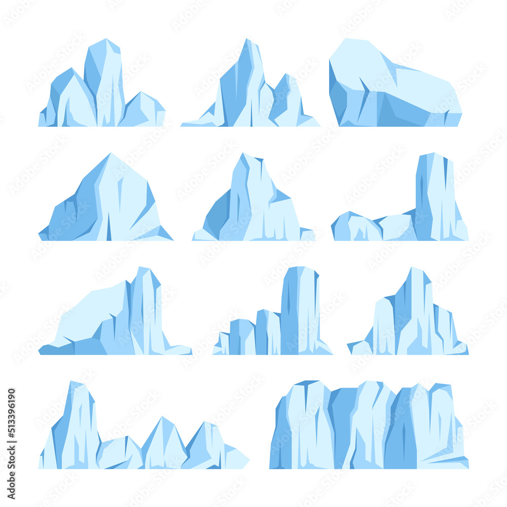 Vektorová grafika „Floating icebergs collection. Drifting arctic ...