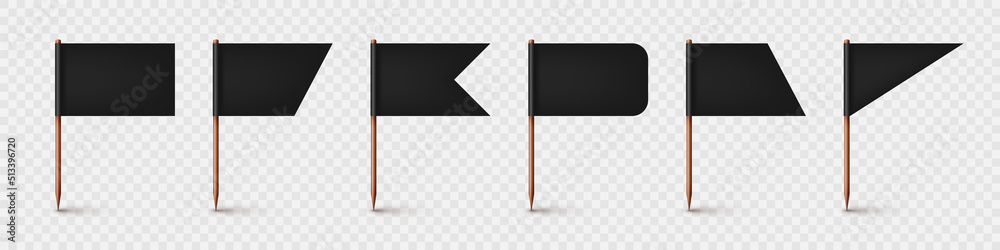 Realistic various toothpick flags. Wooden toothpicks with black paper ...