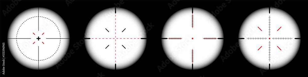 Weapon sights, sniper rifle optical scope on black background. Hunting ...
