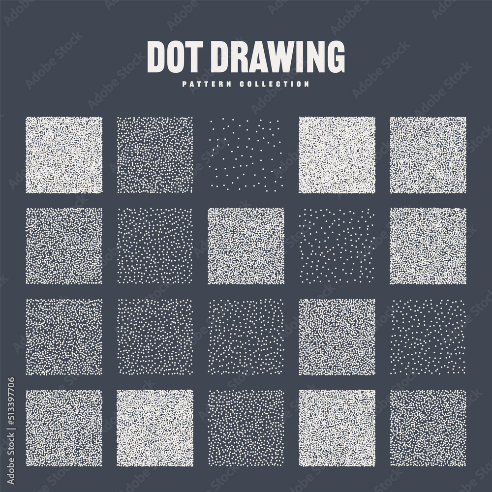 Square shaped dotted objects, stipple elements. Stippling, dotwork ...