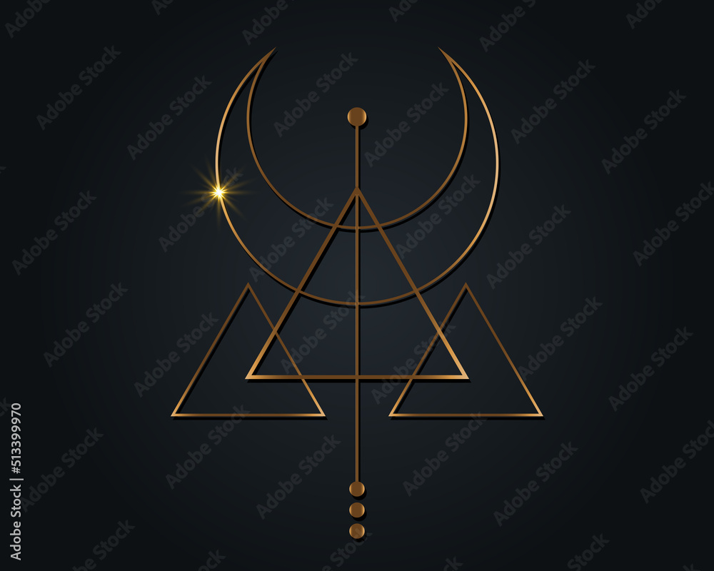 Golden Magic Crescent Moon. Symbol of the Viking deity, Celtic Sacred ...