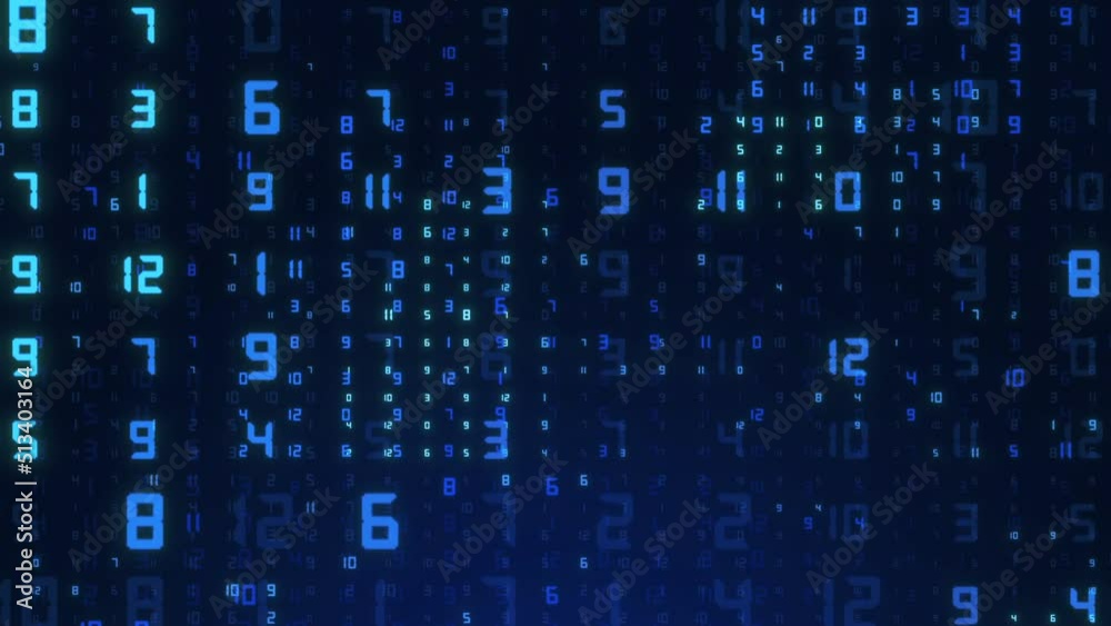 Schematic data code background, blue color, random digits streaming ...